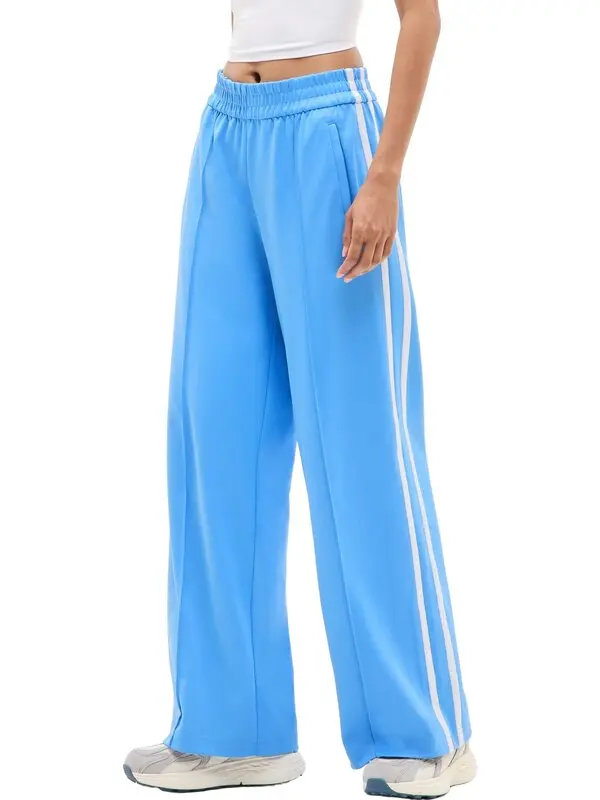 Athleta Tempo Mid Rise Wide Leg Track Pant - Cornflower/bright White