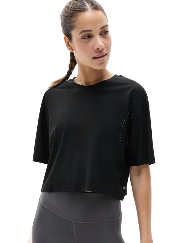 Athleta Ultimate Lasercut Crop Tee - Black