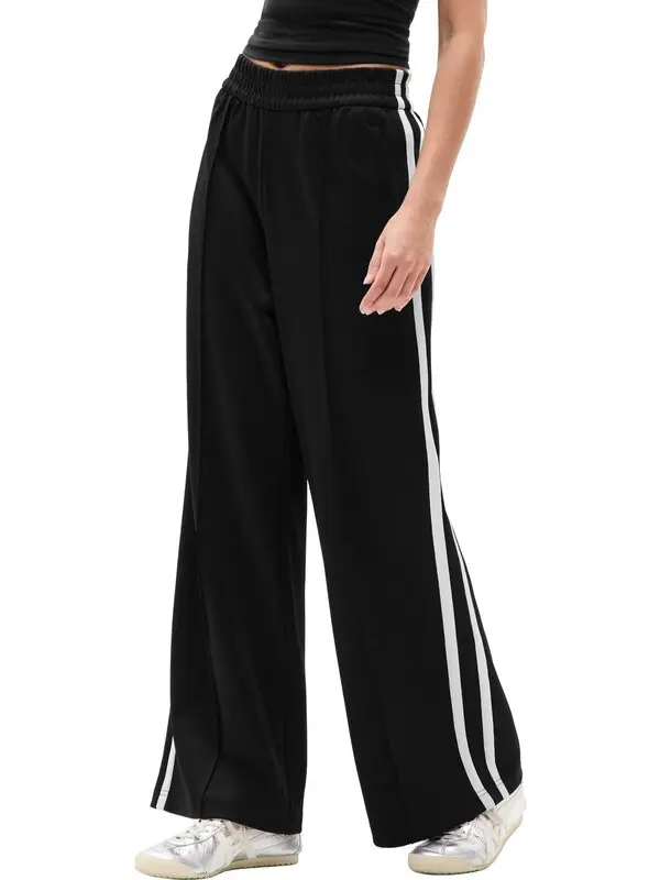 Athleta Tempo Mid Rise Wide Leg Track Pant - Black/white
