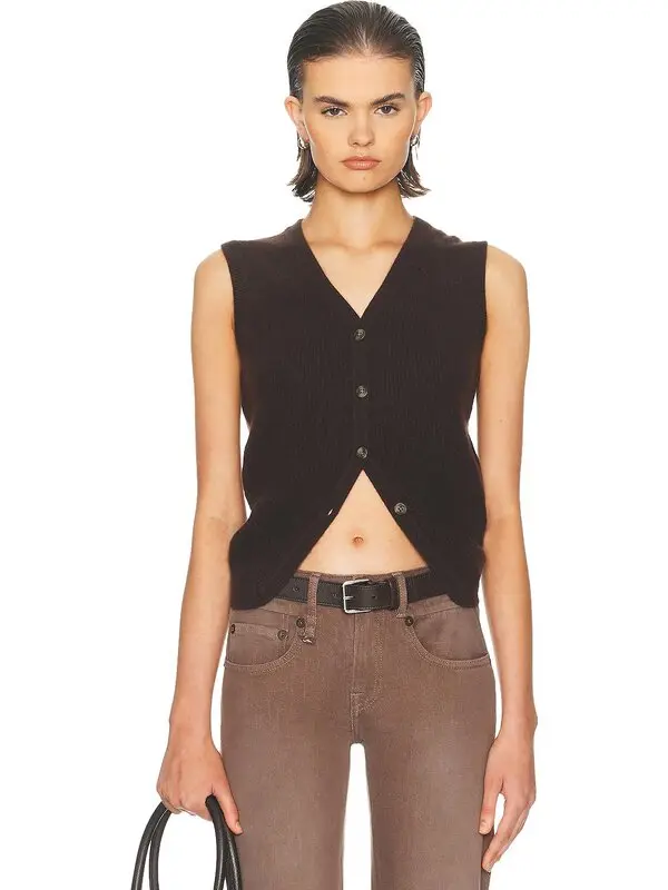 R13 Ribbed Wrap Around Vest - Dark Brown