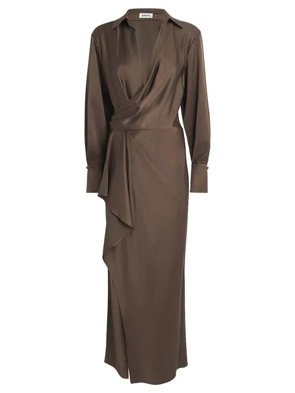 Simkhai Satin Draped Talita Midi Dress - Brown