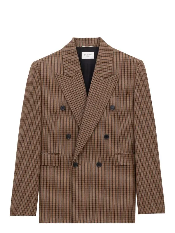 Saint Laurent Wool Check Blazer - Brown