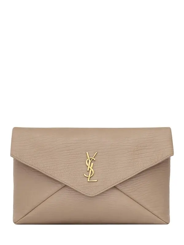 Saint Laurent Large Leather Cassandre Envelope Pouch - Grey