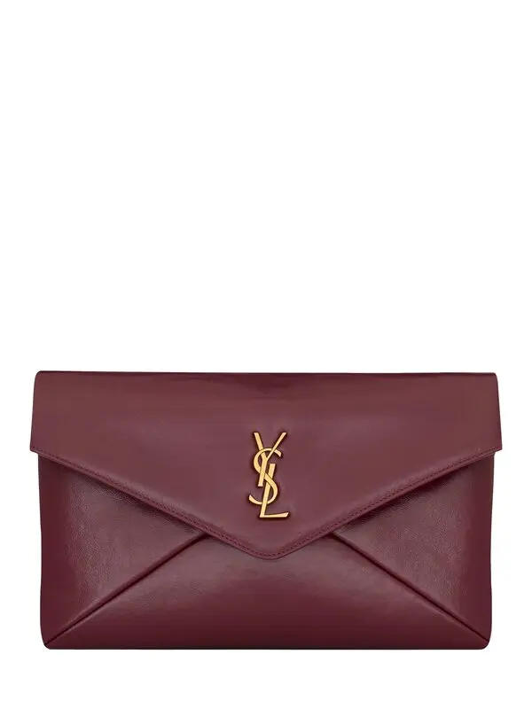 Saint Laurent Large Leather Cassandre Envelope Pouch - Red