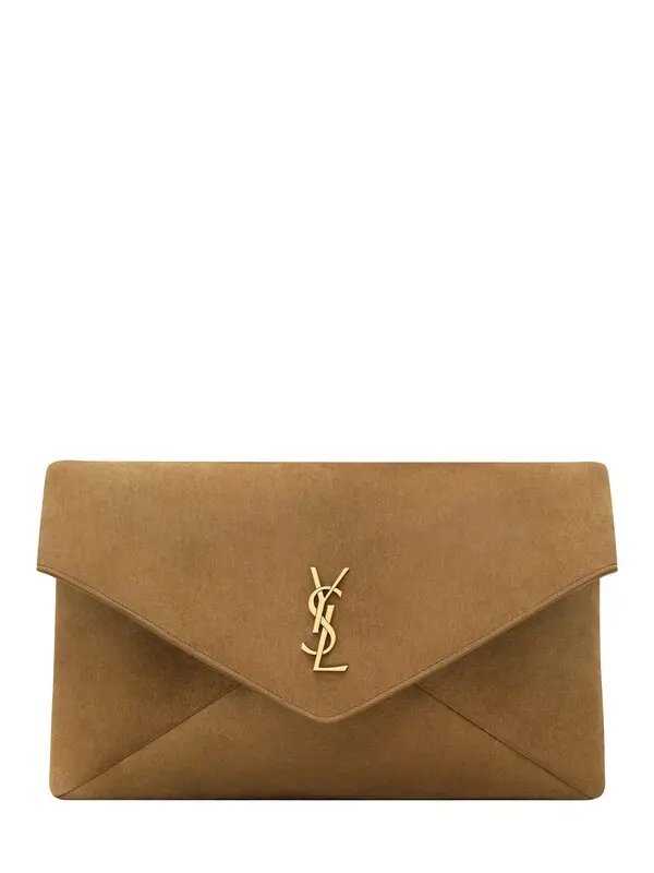 Saint Laurent Large Suede Cassandre Envelope Pouch - Green