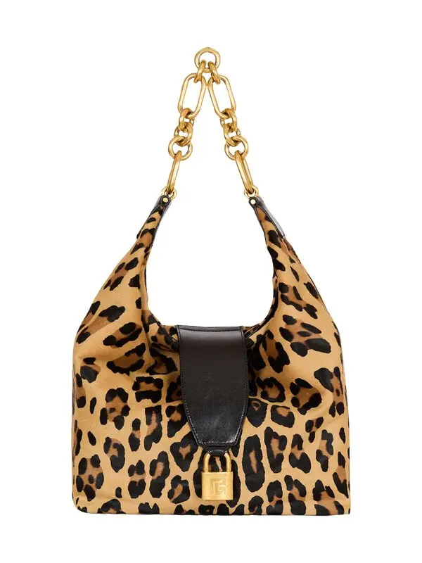 Balmain Leopard Print Leather Sync Shoulder Bag - Brown