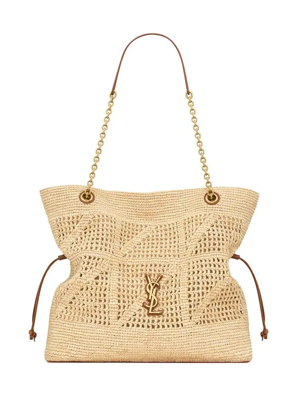 Saint Laurent Jamie Raffia Shopper Bag - Beige
