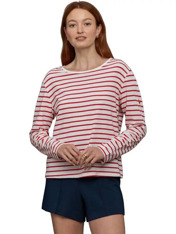 KERRI ROSENTHAL Long Sleeve Striped Tee - White/red