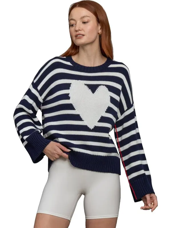 KERRI ROSENTHAL Imperfect Heart Cotton Sweater - Indigo Blue/white