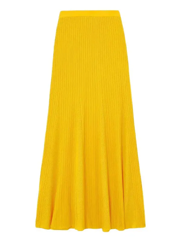 Gabriela Hearst Eula Ribbed Pointelle-knit Merino Wool Maxi Skirt - Yellow