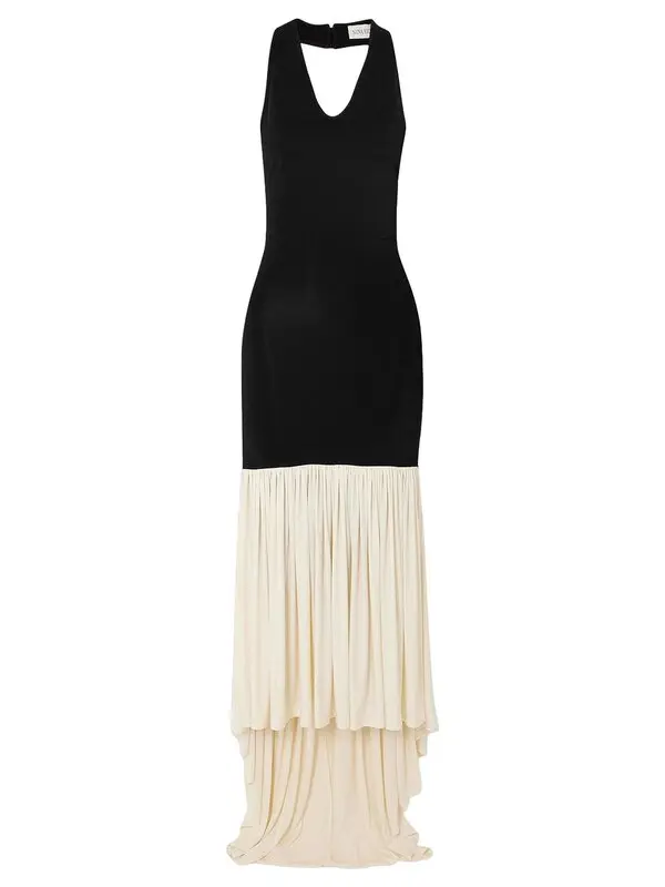 Nina Ricci Two-tone Pleated Jersey Halterneck Maxi Dress - Black