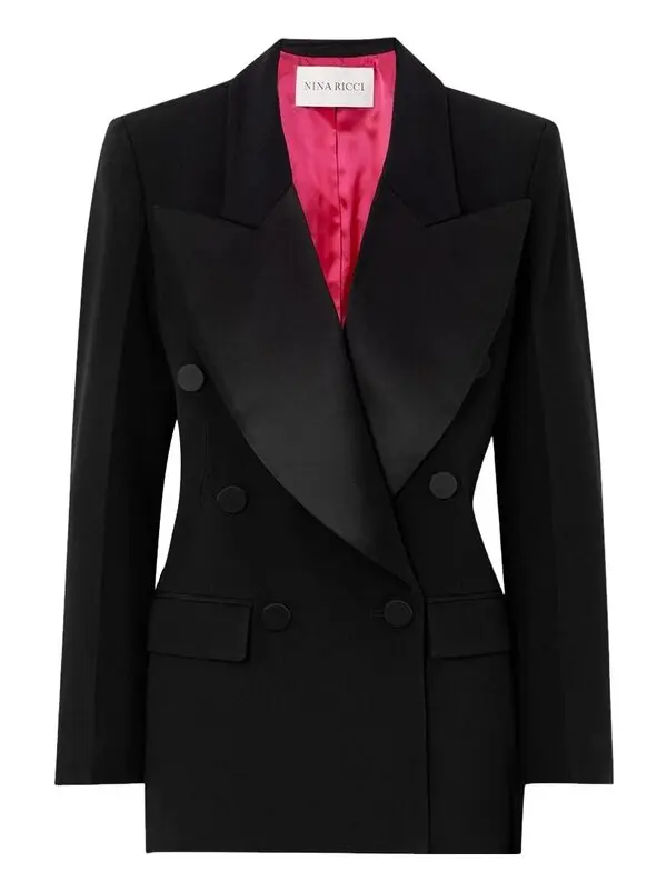 Nina Ricci Double-breasted Satin-trimmed Cady Blazer - Black