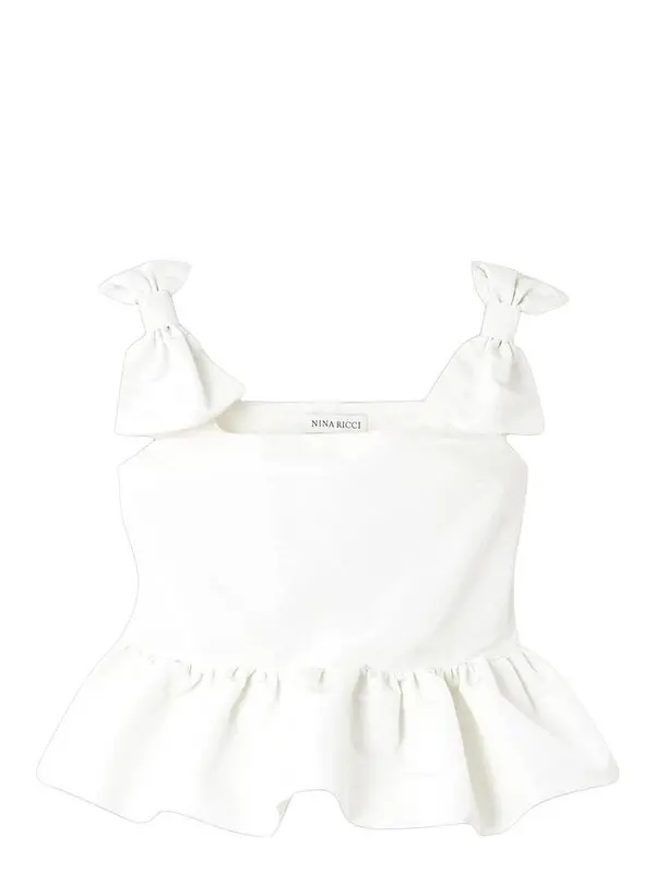 Nina Ricci Bow-embellished Ruffled Taffeta Top - White