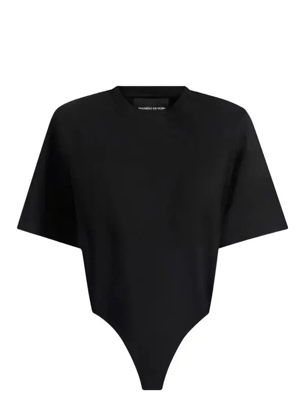 Manière De Voir Maniere De Voir Sculpting Shoulder Pad Bodysuit T-shirt - Black