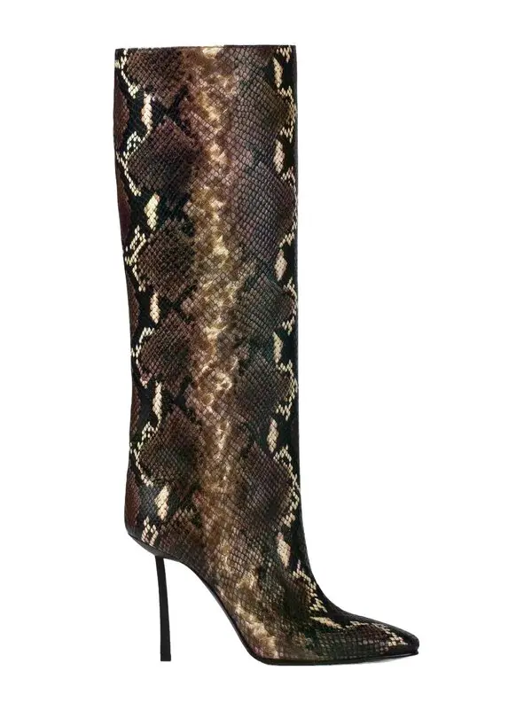 LE SILLA 110mm Vittoria Snake-print Leather Stiletto Boots - Brown