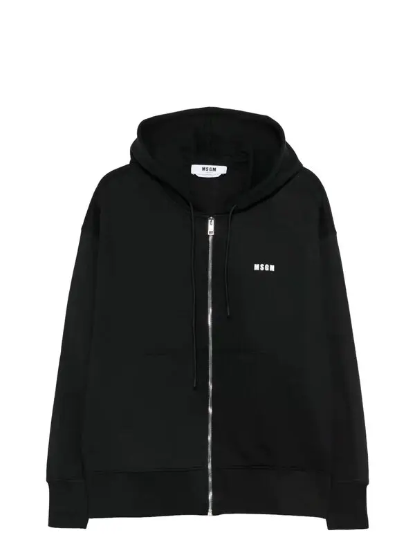 MSGM Logo-print Zip-up Hoodie - Black