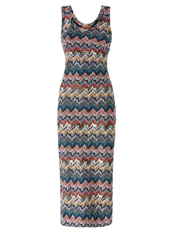 Missoni Zigzag Sleeveless Midi Dress - Blue