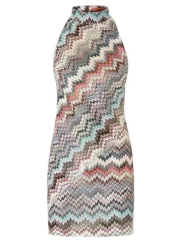 Missoni Zigzag Halterneck Mini Dress - Neutrals