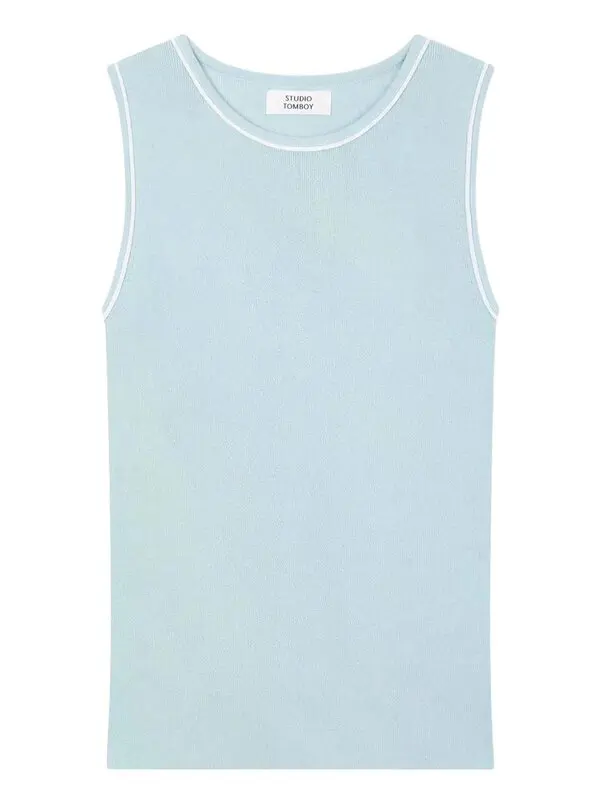 STUDIO TOMBOY Ribbed Trim Sleeveless Top - Blue