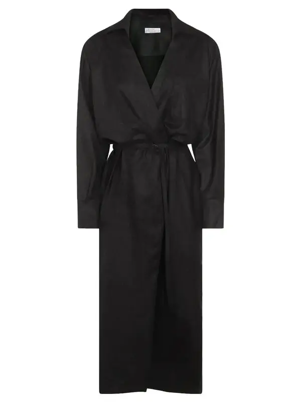 Brunello Cucinelli Wrap-effect Midi Shirt Dress - Black