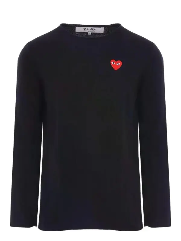 Play Comme Des Garcon Heart Logo Wool Sweater - Black