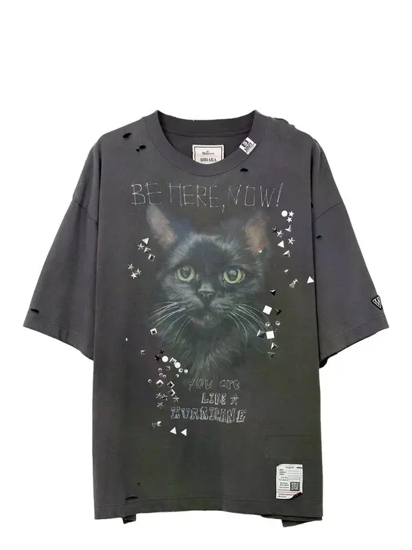 Mihara Yasuhiro Cat-print Distressed T-shirt - Black
