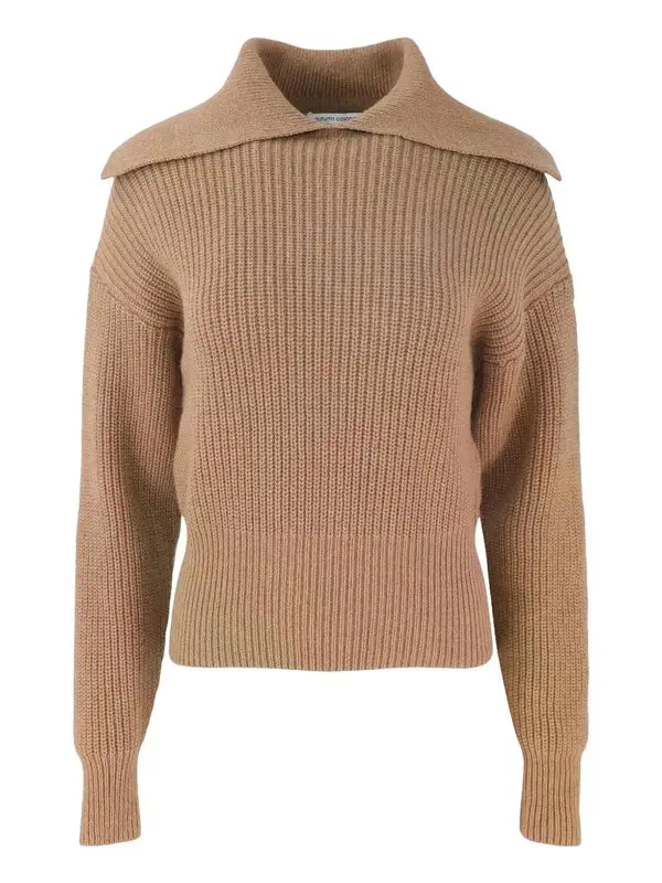 Autumn Cashmere Folded-collar Ribbed Sweater - Brown