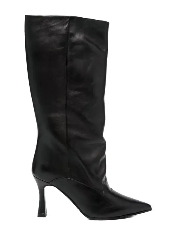 EVALUNA 80mm Leather Pointed-toe Boots - Black