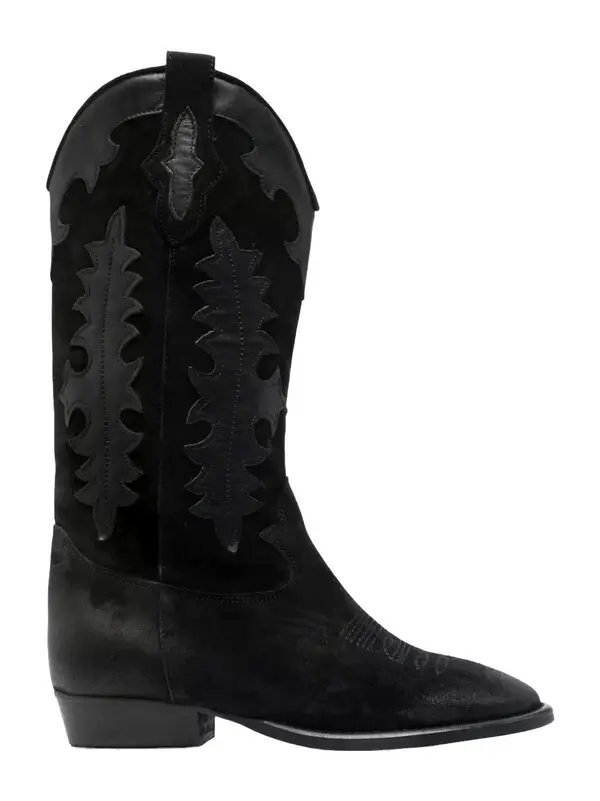 GISEL MOIRE 20mm Leather Cowboy Boots - Black