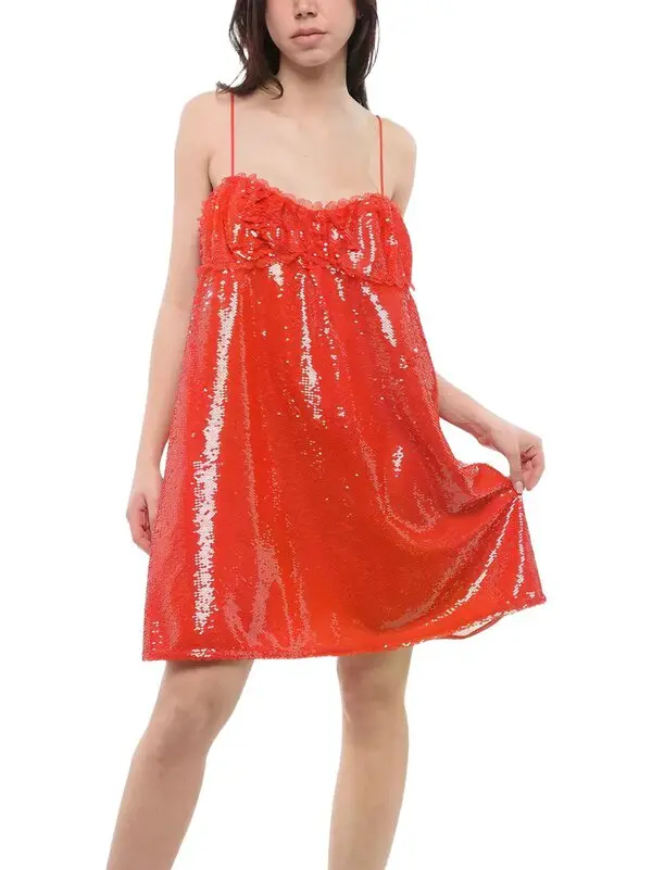 GANNI Sequin-embellished Mini Dress - Red