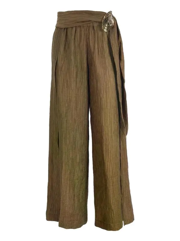 HAMOULET Pleated Trousers With Ornament - Neutrals