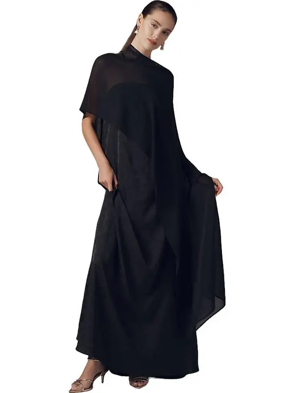 DIARRABLU Tubi Cape Maxi Dress - Black