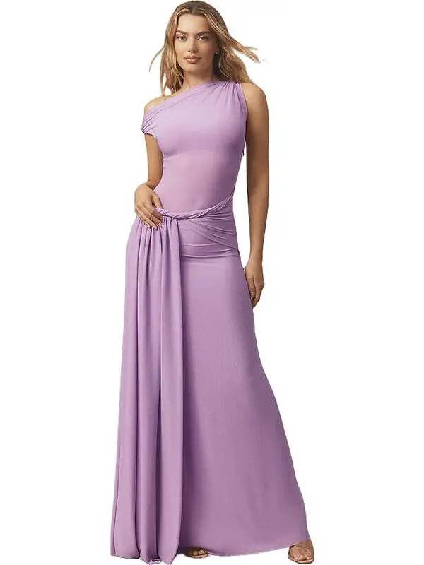 Misha Collection Sisal One-shoulder Twist Mesh Maxi Dress - Lilac