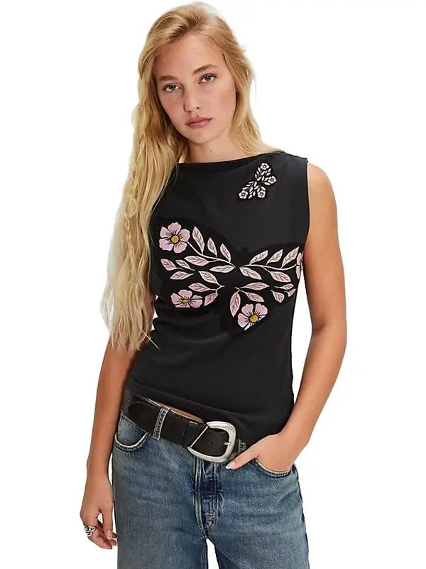 RAGABOND Floral Graphic Tank - Black