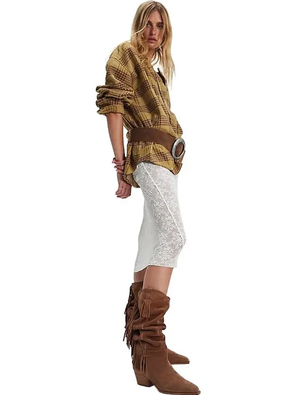 Free People Faith Fringe Western Boots - Faded Saddle Suede