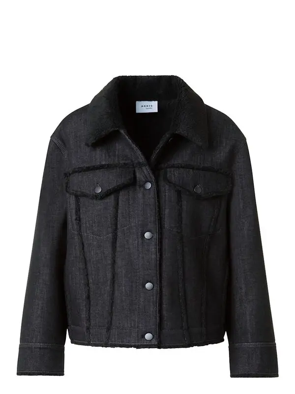 Akris Faux-fur Trimmed Denim Jacket - Black Denim-black