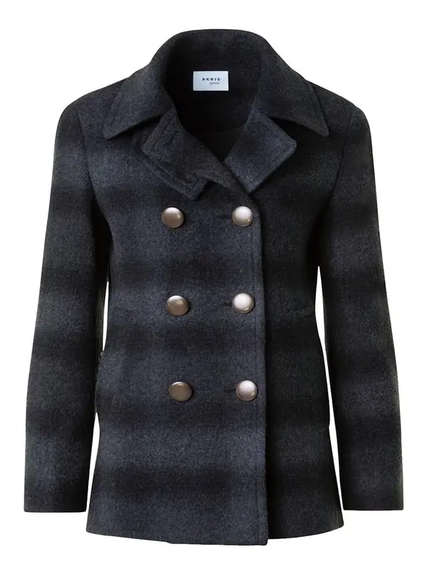 Akris Blurred Check Brushed Wool Pea Coat - Charcoal-black
