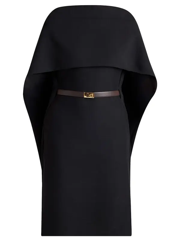 FERRAGAMO V-back Cape Midi Dress - Nero