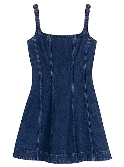 Maje Round-neck Flared Stretch-denim Mini Dress - Denim Blue