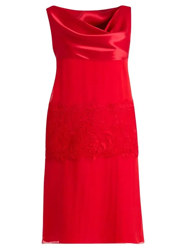 FERRAGAMO Lace-panel Silk Chiffon Midi Dress - New Red