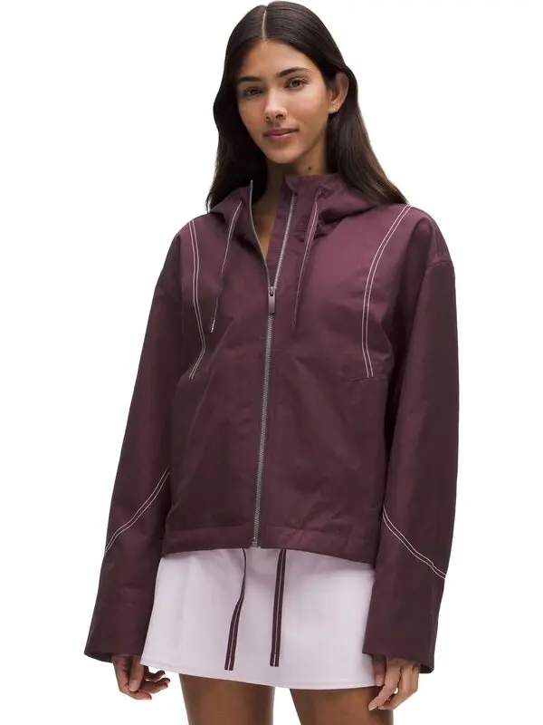 Lululemon Water-resistant Cropped Hooded Jacket - Goodnight Plum/light Ivory