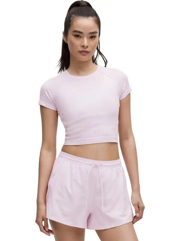 Lululemon Swiftly Pointelle Cropped Short-sleeve Shirt - Herringbone Dot Pink Organza