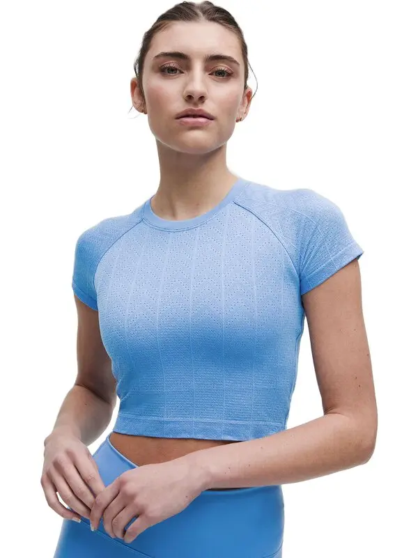 Lululemon Swiftly Pointelle Cropped Short-sleeve Shirt - Herringbone Dot Pool Party