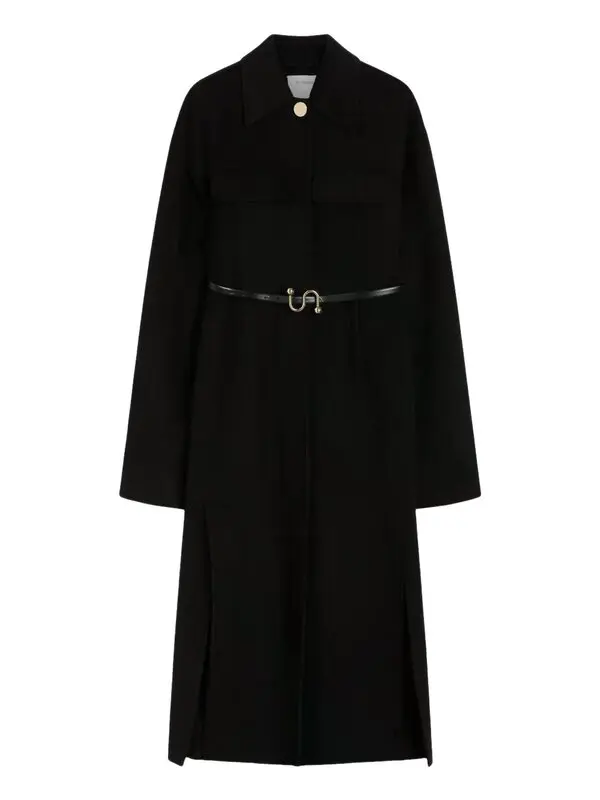 Sportmax Belted Virgin Wool Coat - Black