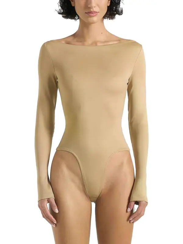 Manière De Voir Maniere De Voir Boat Neck Long Sleeve Bodysuit - Neutrals