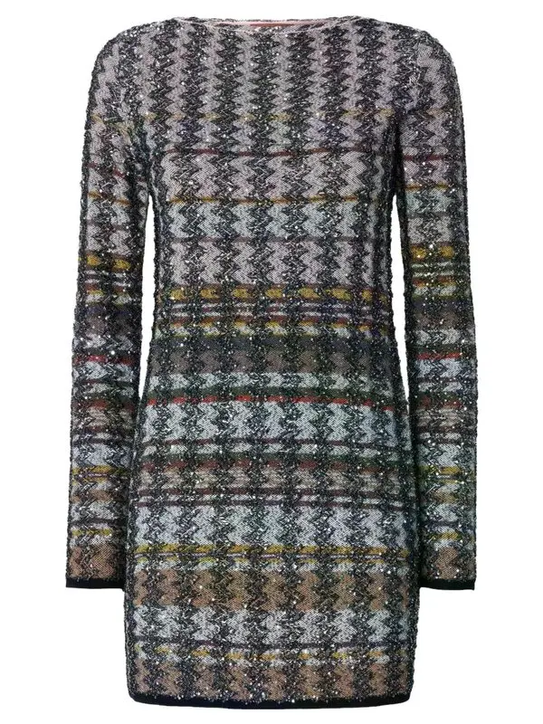 Missoni Embellished Houndstooth Mini Dress - Silver