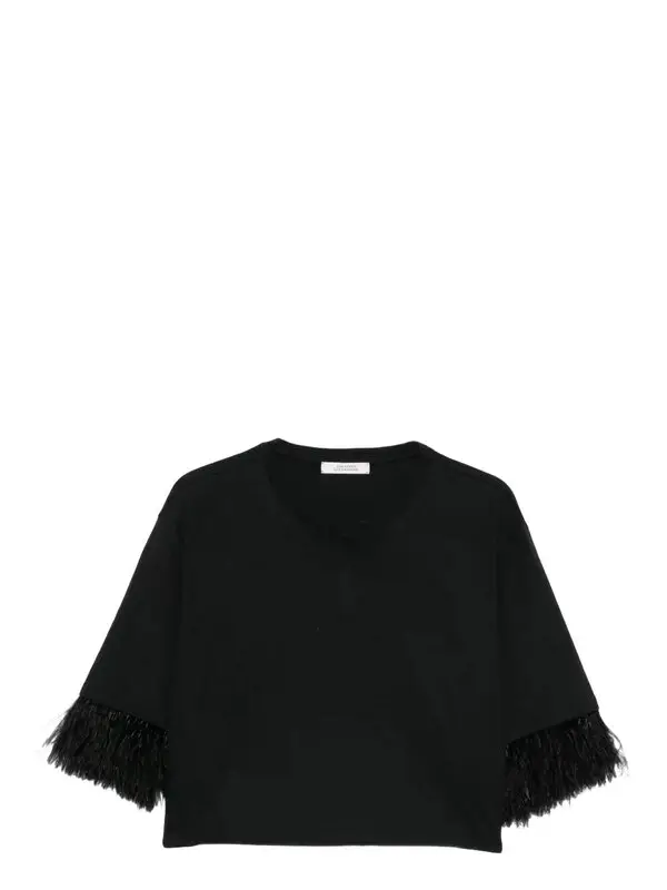 Dorothee Schumacher Feather-trimmed Cotton Top - Black