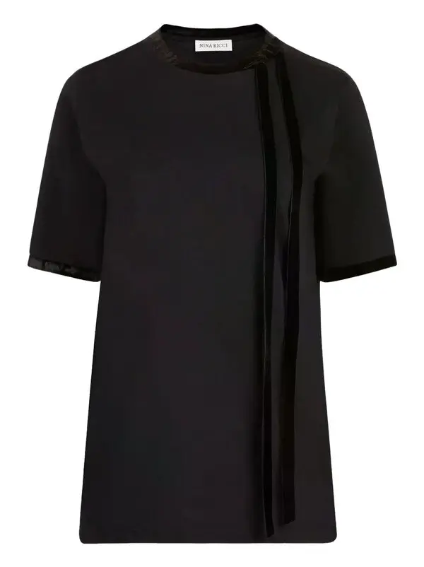 Nina Ricci Velvet-trimmed Short-sleeve Top - Black