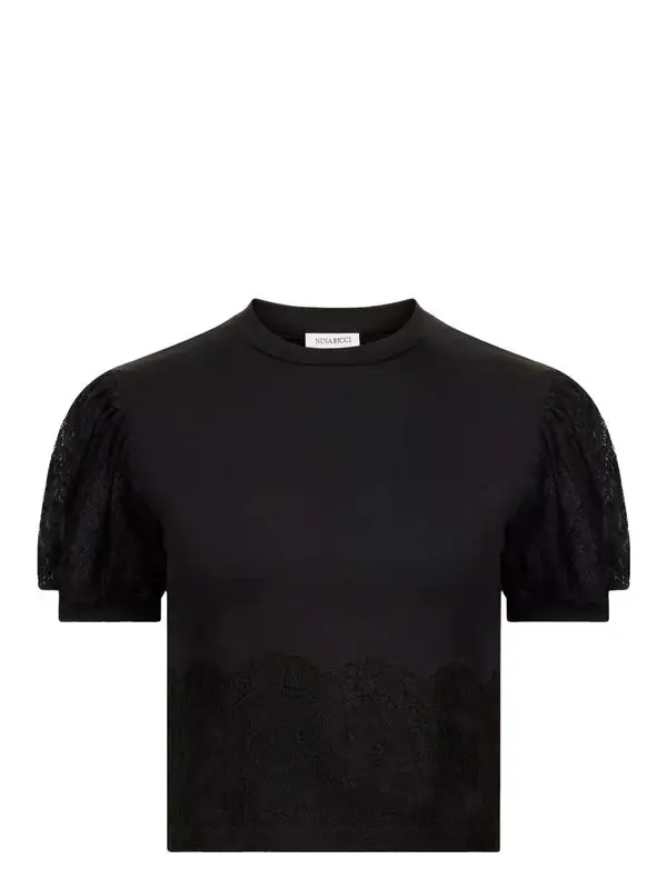 Nina Ricci Lace-trimmed Puff-sleeve Top - Black
