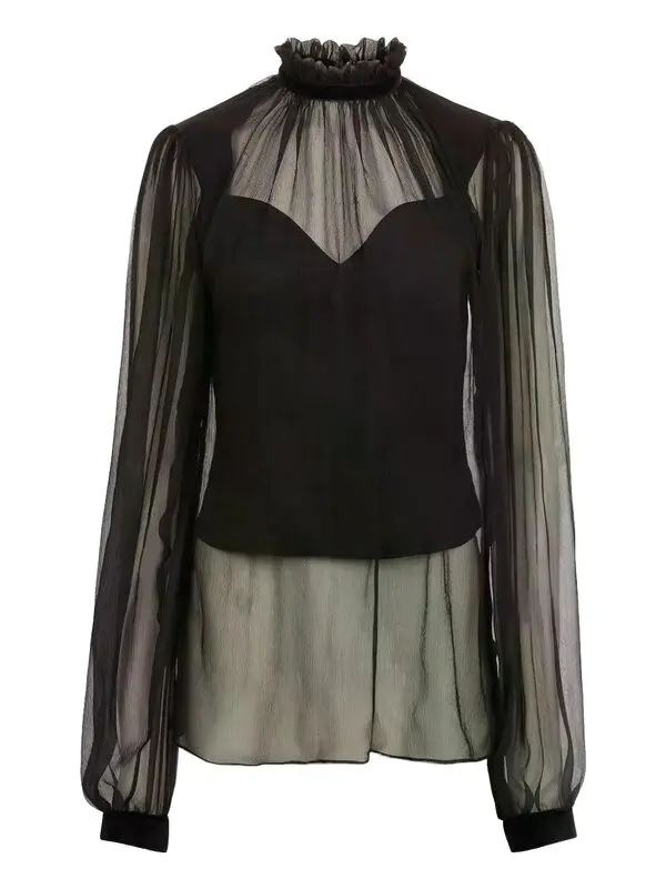 Nina Ricci High-neck Ruffled Top - Black